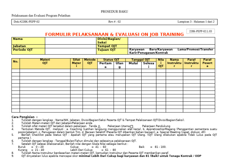 Form Penilaian Training | PDF