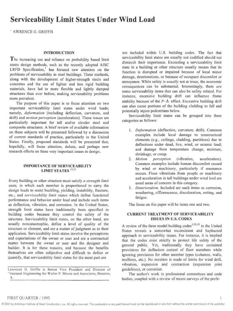Serviceability Limit States Under Wind Load | PDF