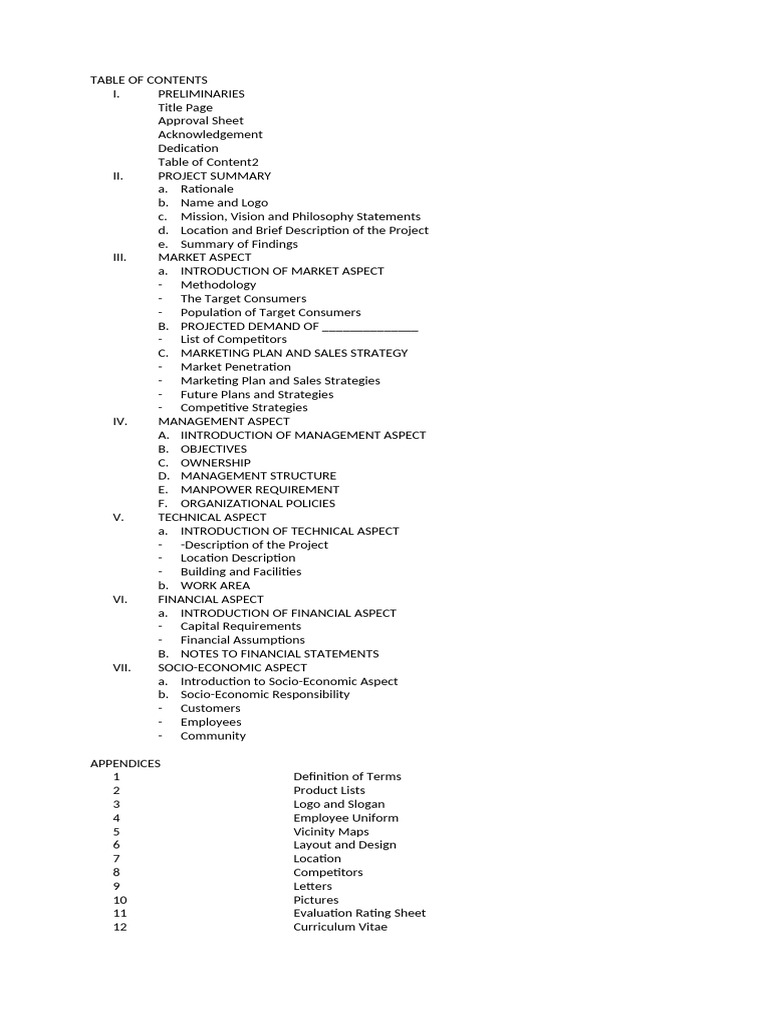 TABLE OF CONTENTS Business Planning | PDF