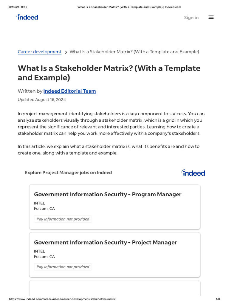 What Is A Stakeholder Matrix - (With A Template and Example) | PDF