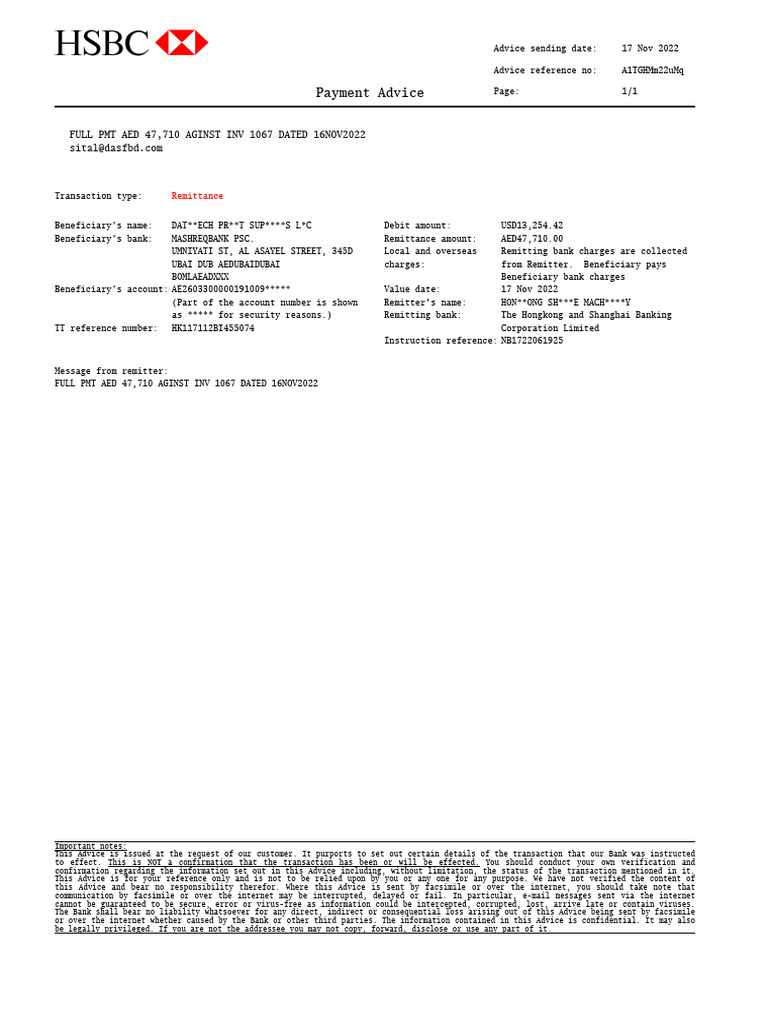 Payment Advice 1 | PDF