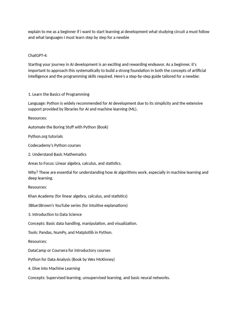 Beginner Learning Ai Development | PDF | Machine Learning | Computers
