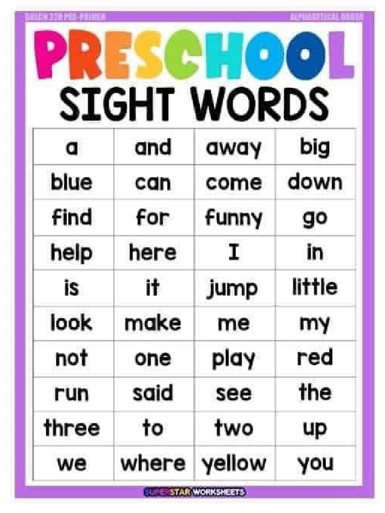 Pre School Sight Words | PDF
