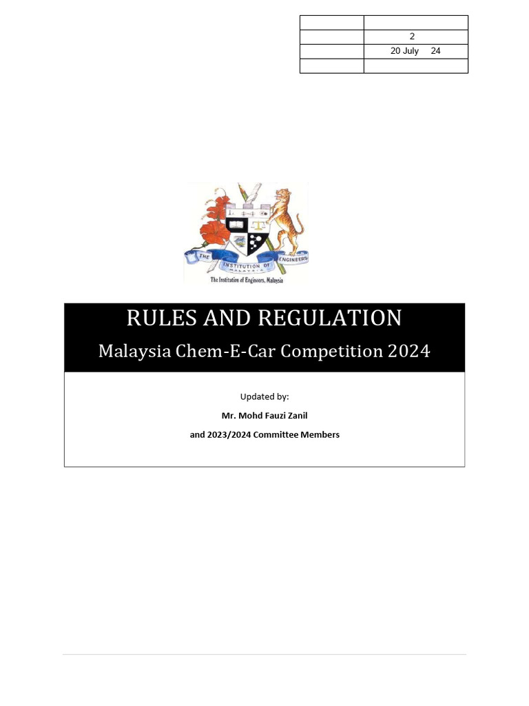 Chem-E-Car 2024 Rules and Regulations | PDF