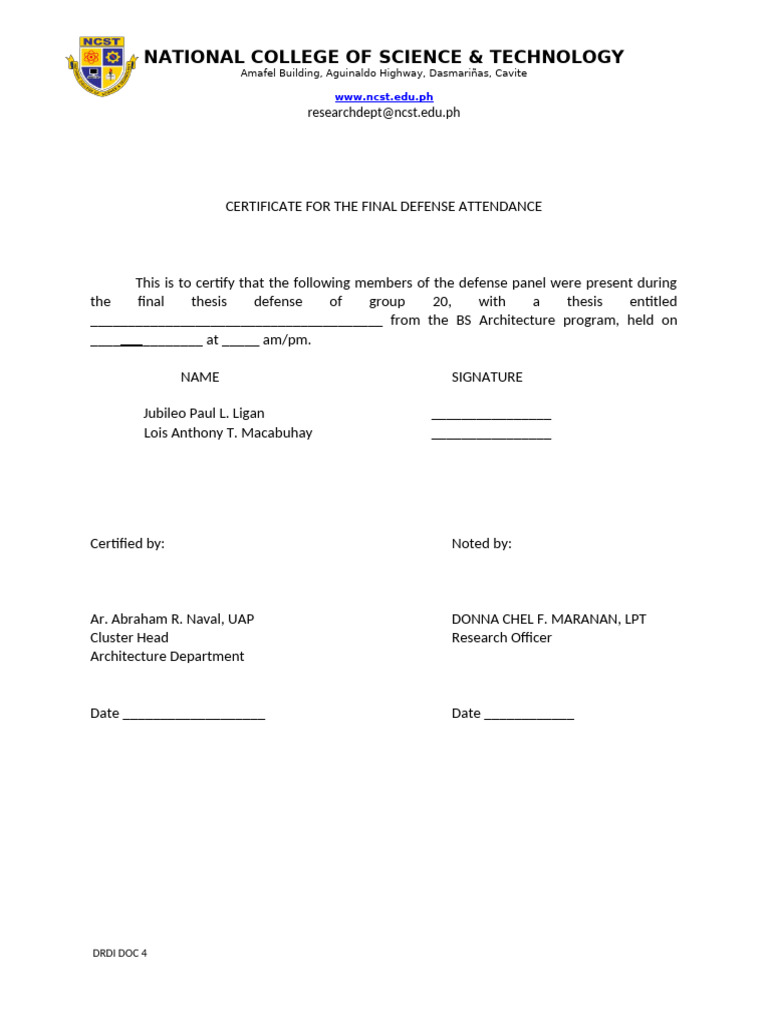 Drdi Doc 4 Certificate Od Defense Attendance | PDF