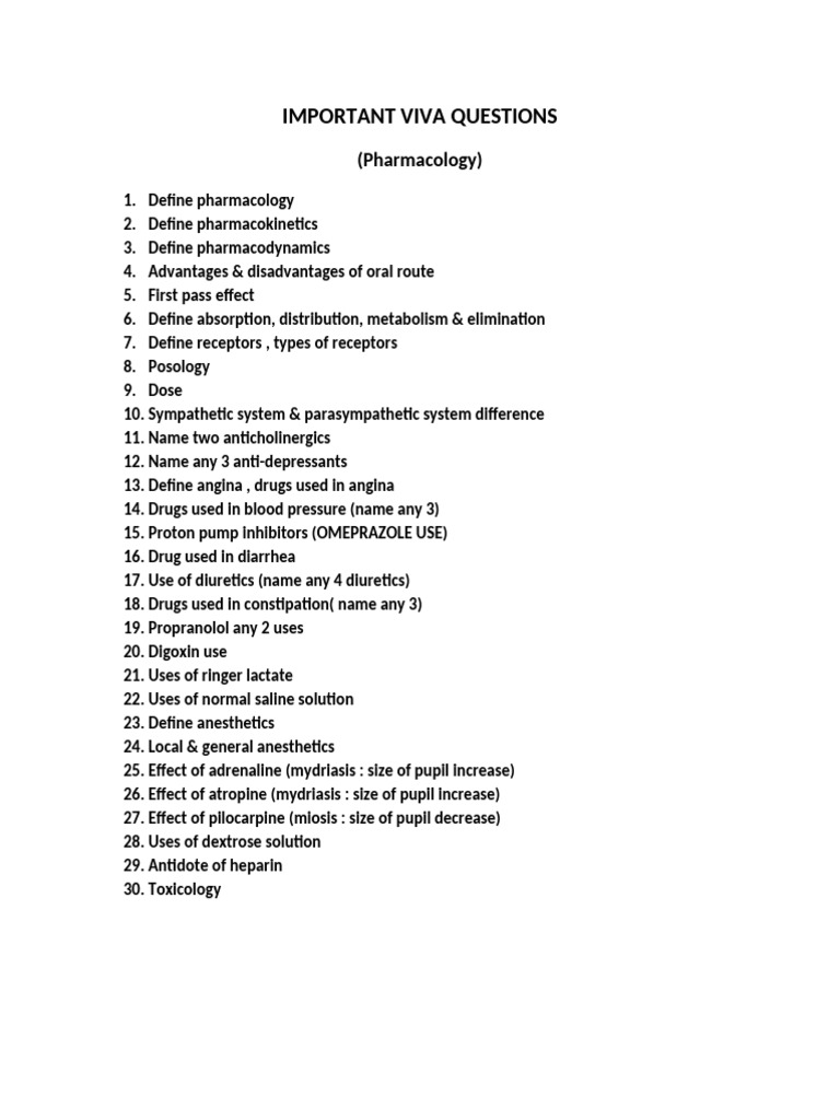 Pharmacology Viva Questions | PDF