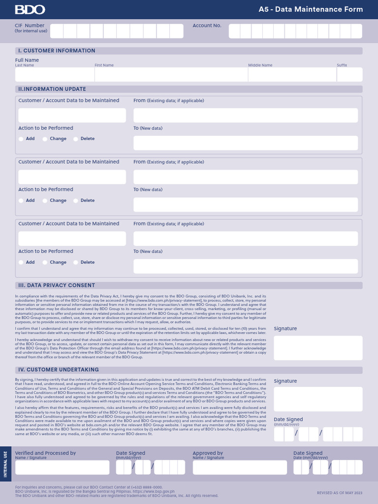 A5 Data Maintenance Form 0 | PDF