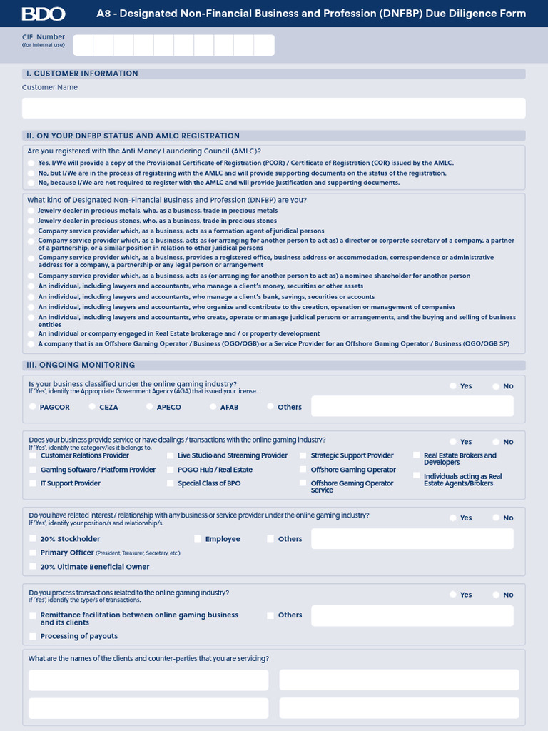 A8 OGB Due Diligence Form | PDF