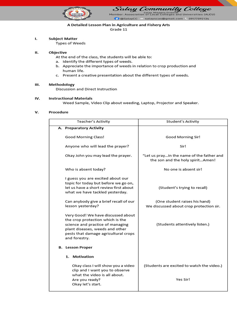 A Detailed Lesson Plan in Agriculture An Binfer | PDF