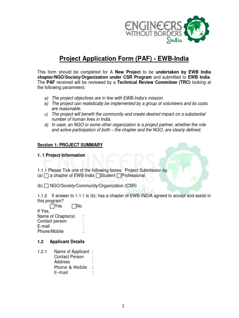 Project Application Form_PAF_ | PDF