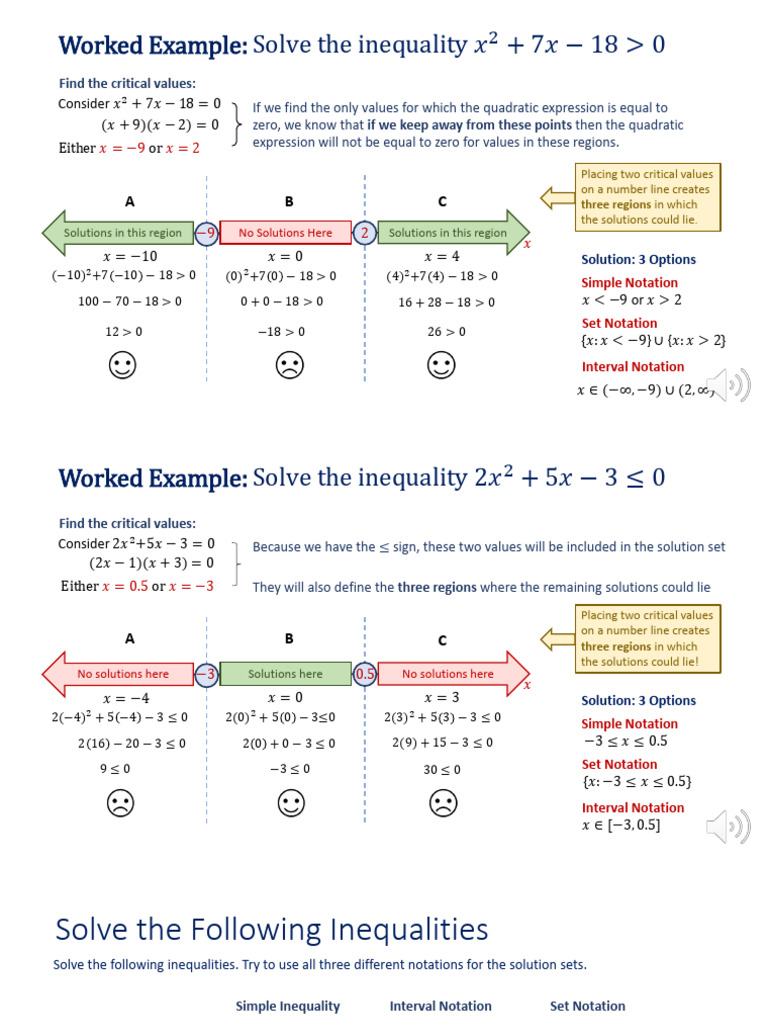 Solving Quadratic Inequalities (Region Method) | PDF