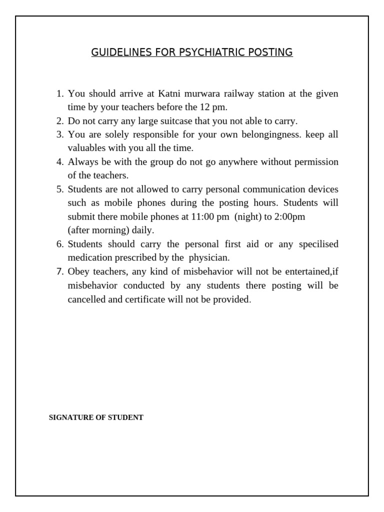 Guidelines for Psychiatric Posting | PDF