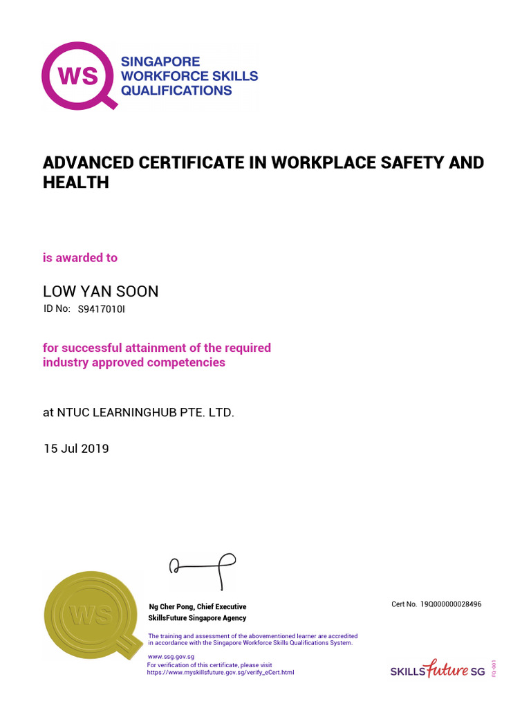 Qual Advanced+Certificate+in+Workplace+Safety+and+Health Low+Yan+Soon ...