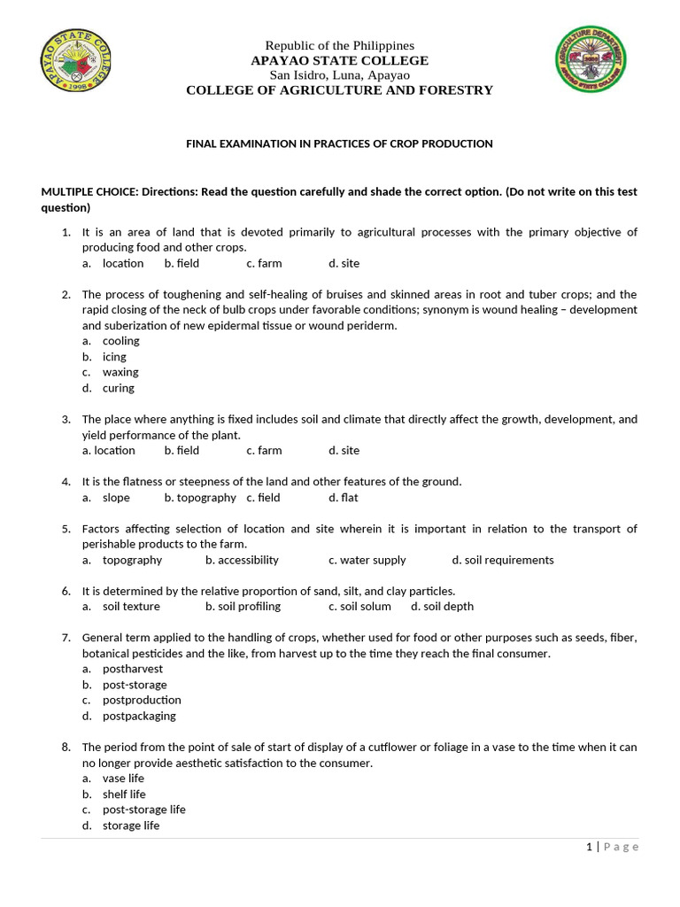 Final Examination in Agri 121 2021-2022 | PDF