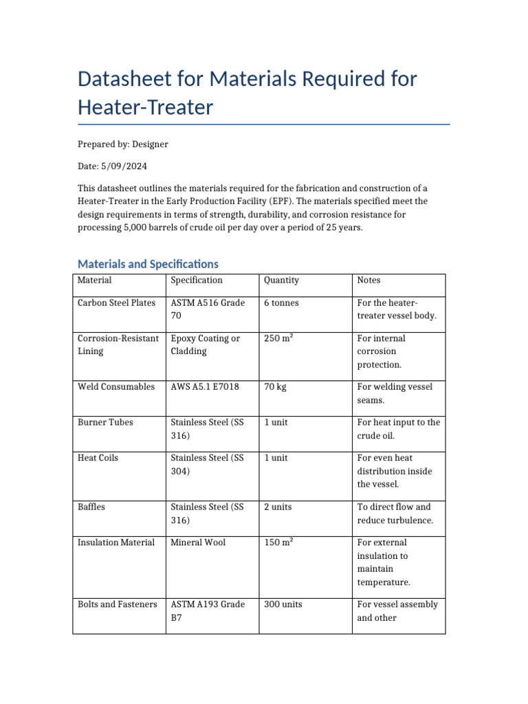 Heater Treater Material Specifications | PDF | Stainless Steel | Corrosion