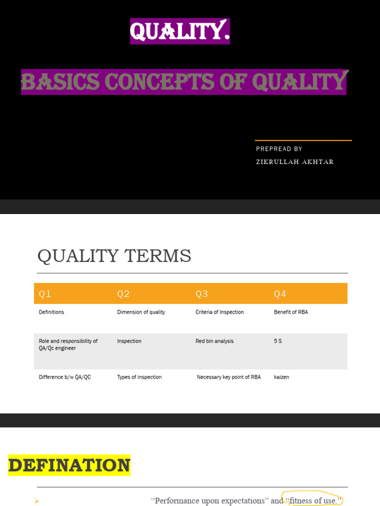 Basic Concepts of Quality | PDF