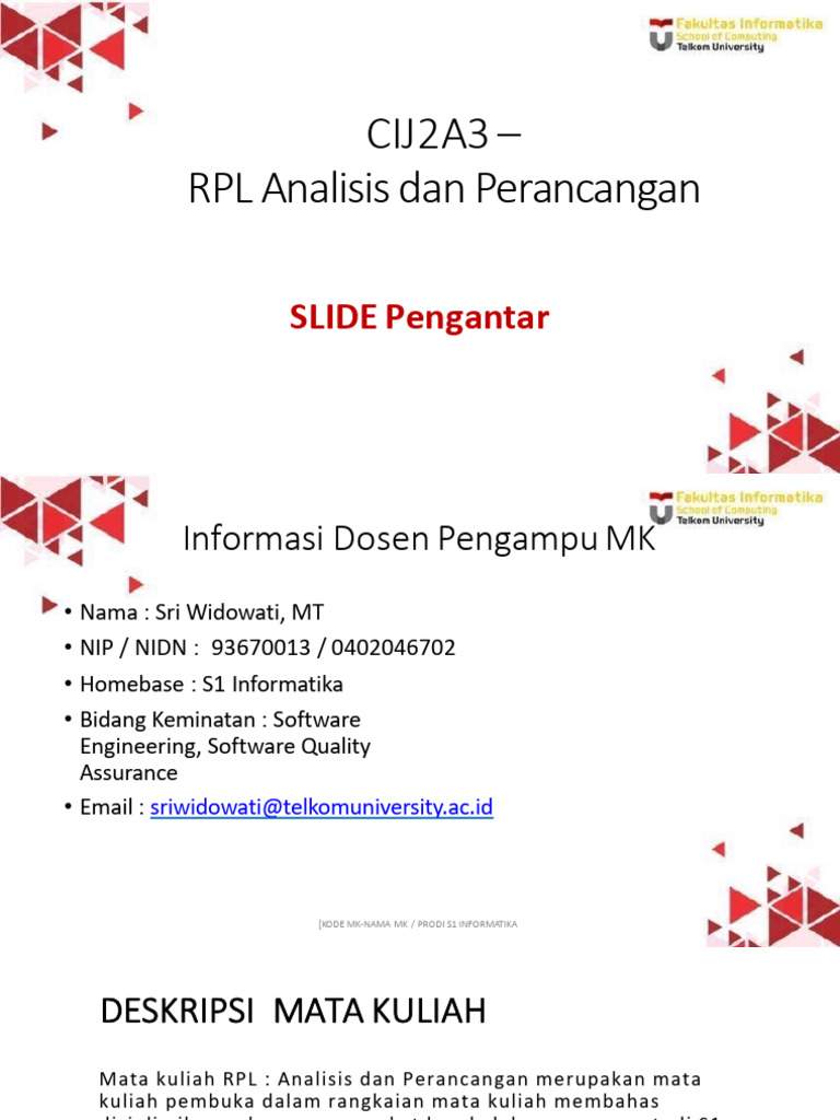 Minggu 1 Slide 0 MK RPL CIJ2A3-Kode Dosen | PDF