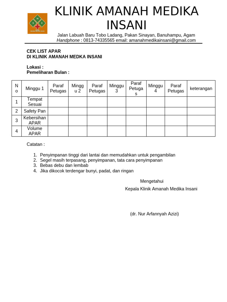 Cek List APAR | PDF