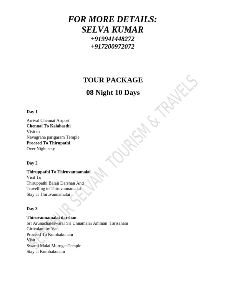 Senthur Selvam Tourism | PDF