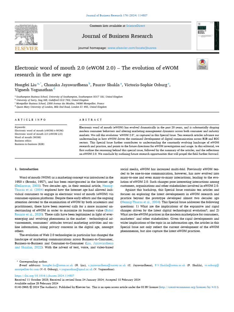 Electronic Word of Mouth 2.0 (eWOM 2.0) - The Evolution of eWOM | PDF