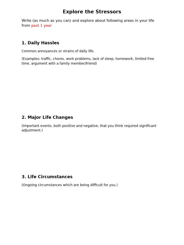 Explore Stressors Worksheet | PDF
