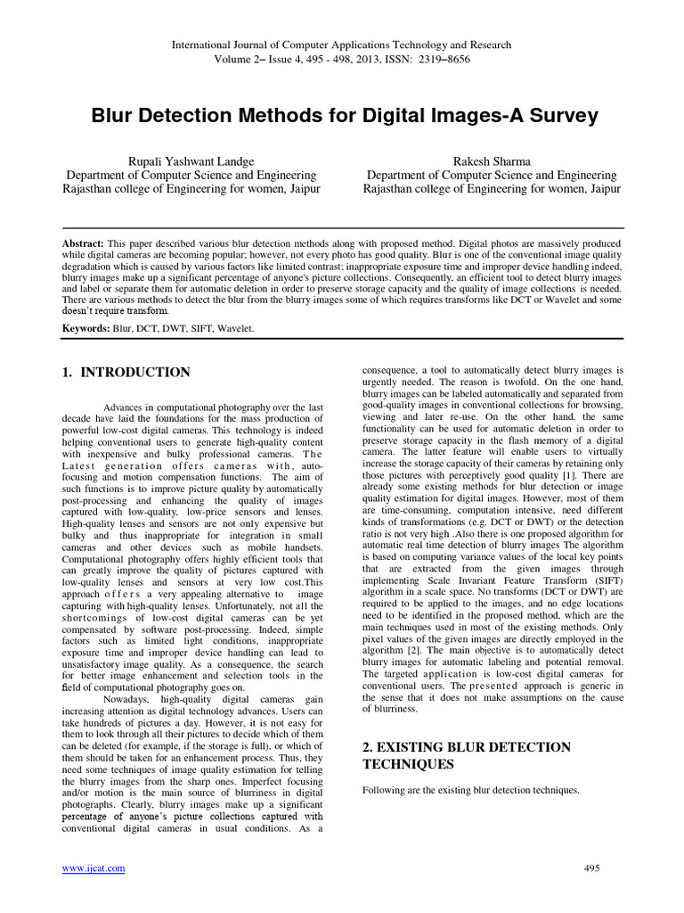 Blur Detection Methods For Digital Image | PDF