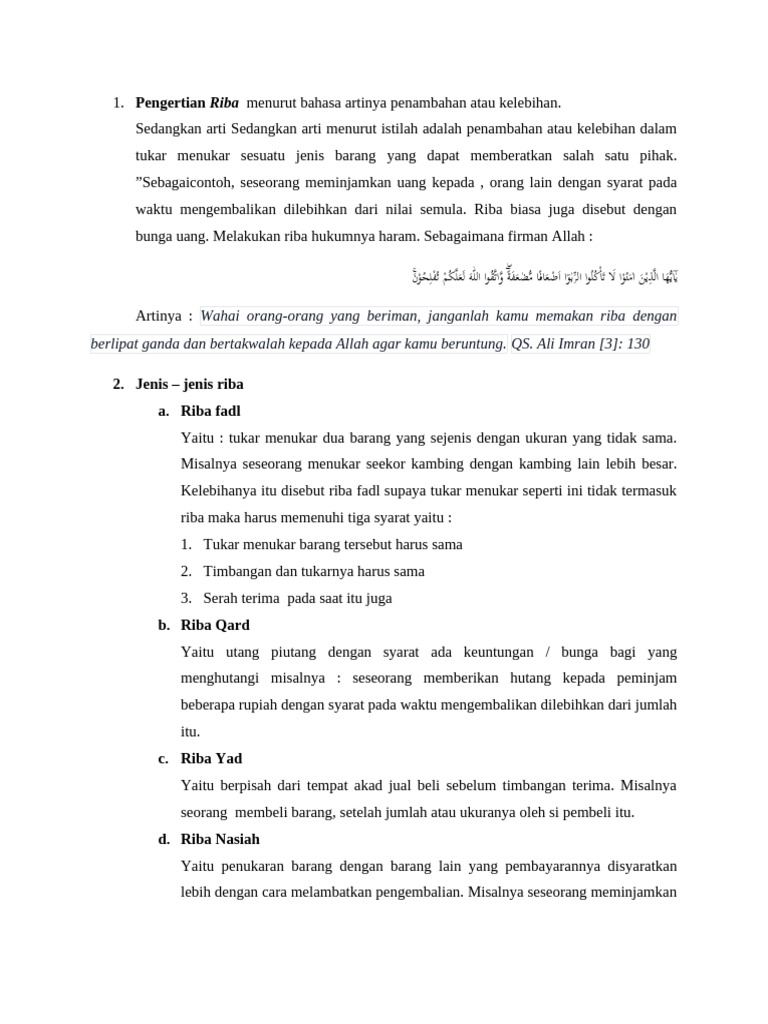 Pengertian Riba Menurut Bahasa Artinya Penambahan Atau Kelebihan | PDF