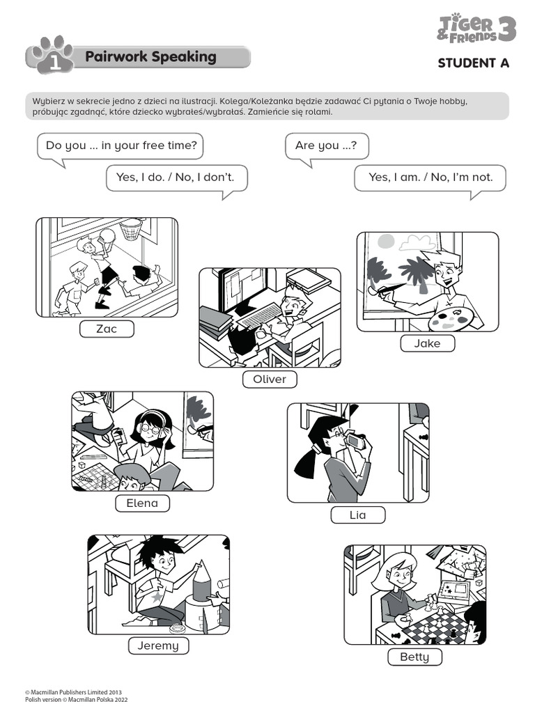 Tiger&Friends 3_TRF_Unit 1_Pairwork Speaking_Student A | PDF