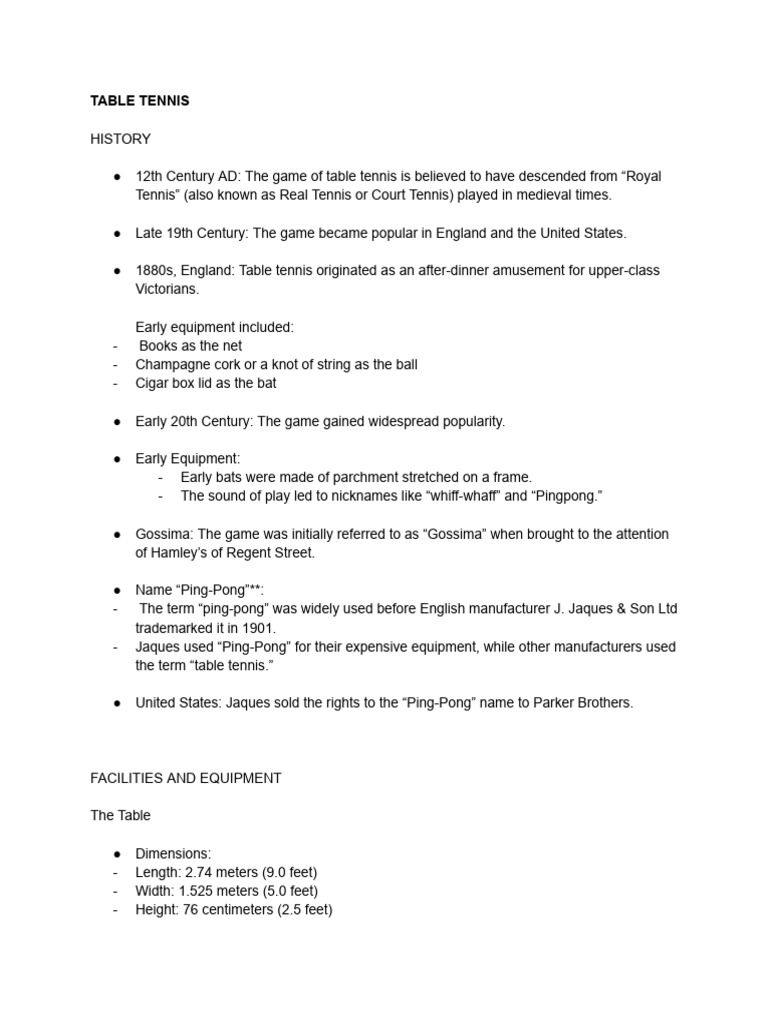 Table Tennis Notes (PE) | PDF