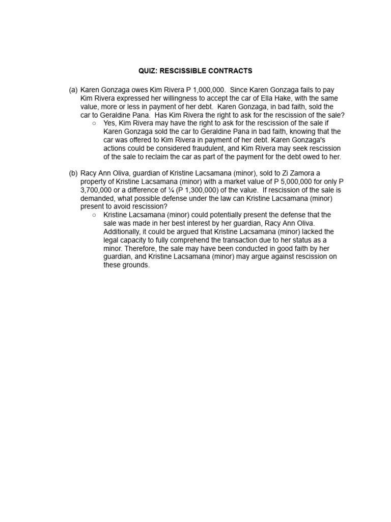 Blaw - Rescissible Contracts | PDF