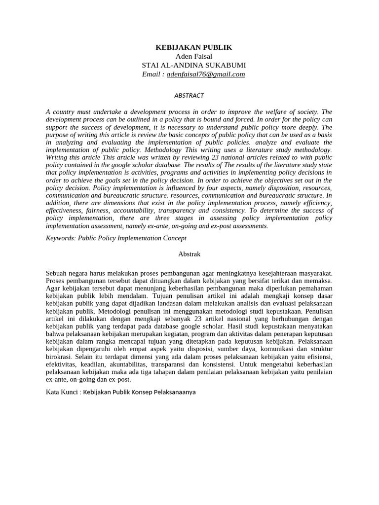 Jurnal Kebijakan Aden Faisal | PDF