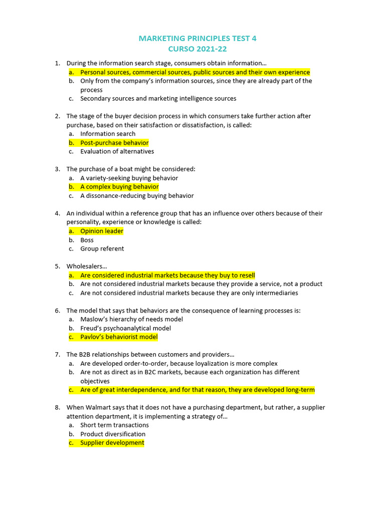 Test 4 Marketing Con Solución | PDF