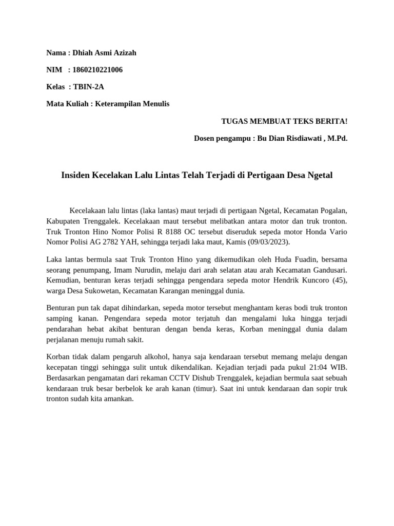 Ket. Menulis Tugas Membuat Berita | PDF