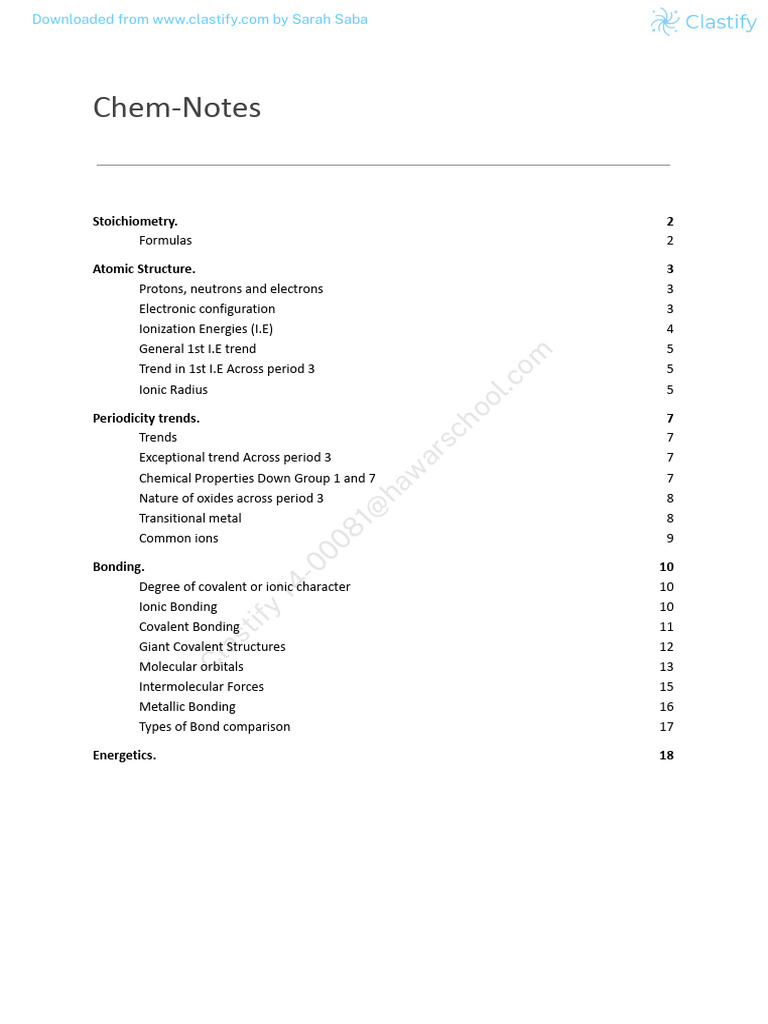 Chem Summary Notes | PDF