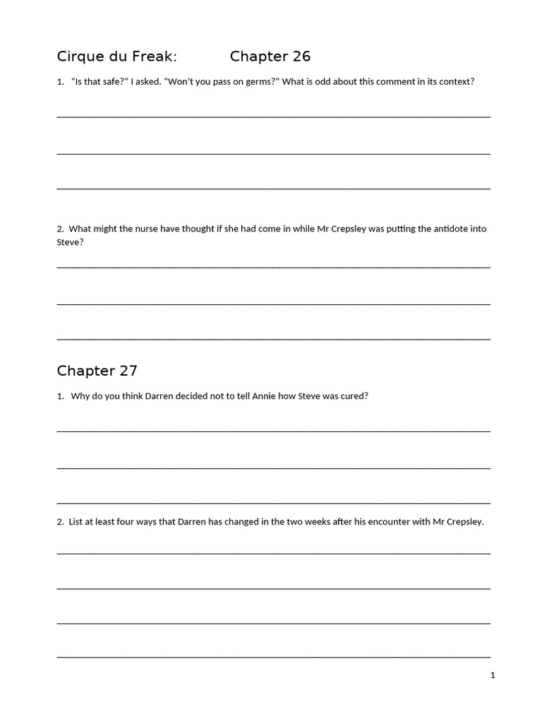 Cirque Du Freak Questions Chs 26 33 | PDF
