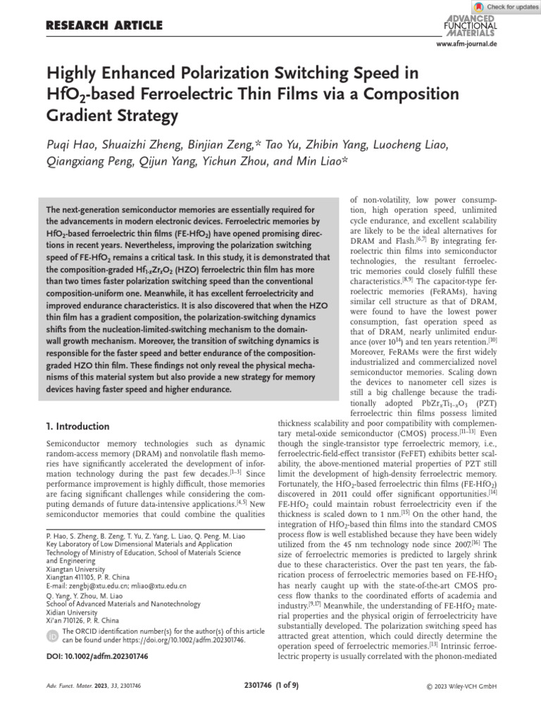 Adv Funct Materials - 2023 - Hao - Highly Enhanced Polarization ...