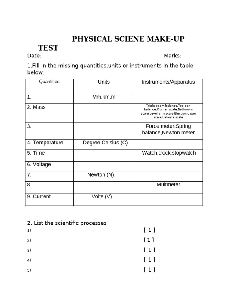 PHYSICAL SCIENE MAKE-UP TEST GR 8 | PDF | Teaching Methods & Materials ...
