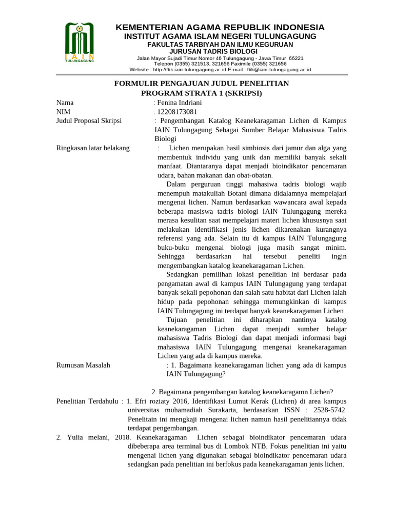 Form Pengajuan Judul Skripsi 2020 | PDF