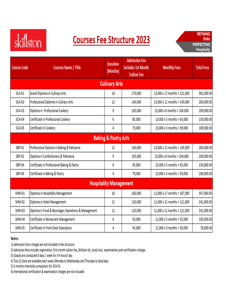 Fees Structure Skillston 2023 | PDF