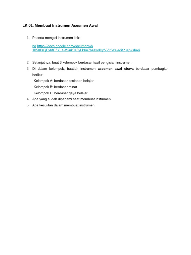 LK 01 Membuat Instrumen Asesmen Awal | PDF