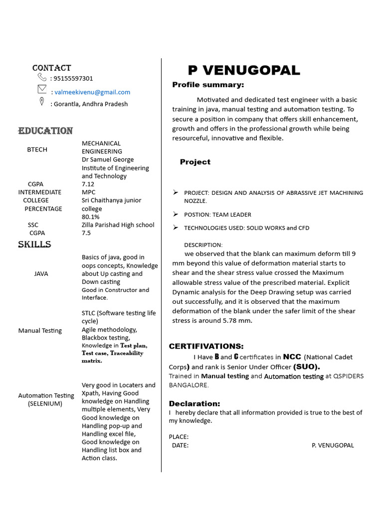 Venugopal Resume 1 | PDF