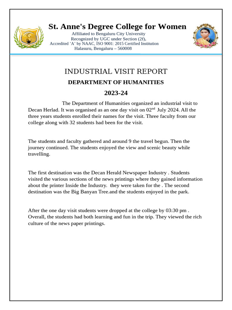 Industrial Visit Report 2023 Ba | PDF