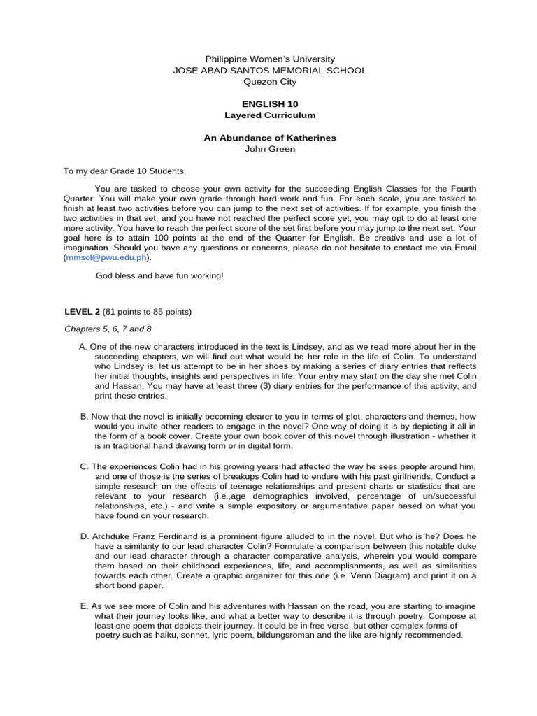 Layered Curriculum Eng 10 Level 2 26 February 2024 1 | PDF