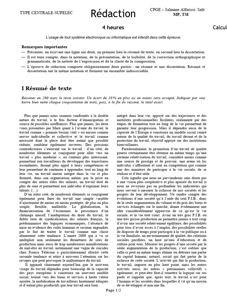 Concours Blanc 2023 Type Centrale | PDF