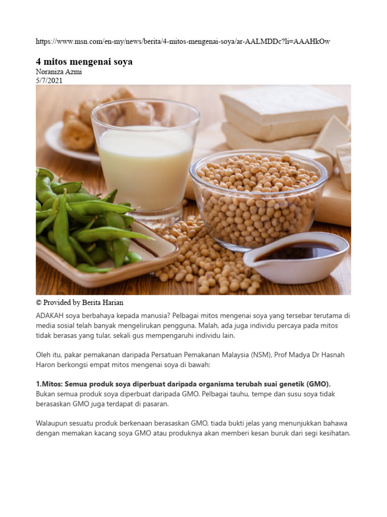 BeritaHarian - 2021.0705 - 4 Mitos Mengenai Soya | PDF
