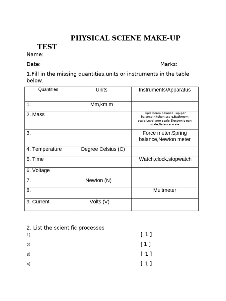 PHYSICAL SCIENE Make up test Gr 8 | PDF