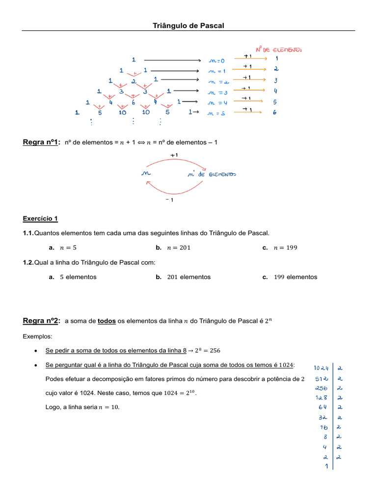 Triângulo de Pascal - Regras | PDF