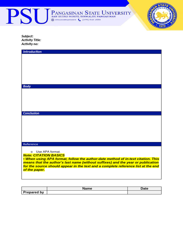 PSU Template REFLECTION PAPER 1 | PDF