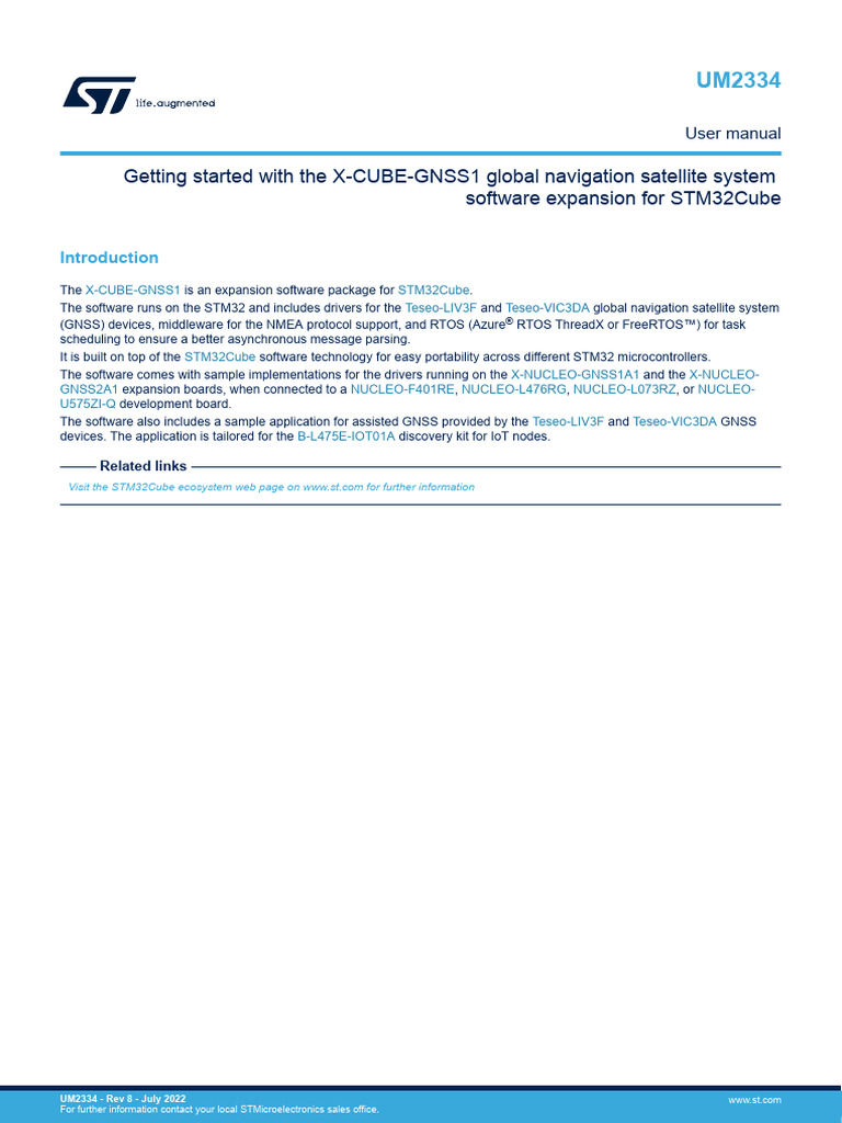 Um2334 Getting Started With The Xcubegnss1 Global Navigation Satellite System Software Expansion ...