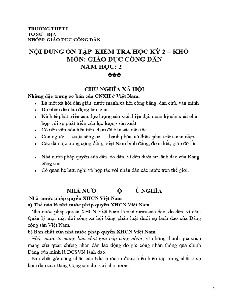 Đề Cương Gdcd Hkii k11 | PDF